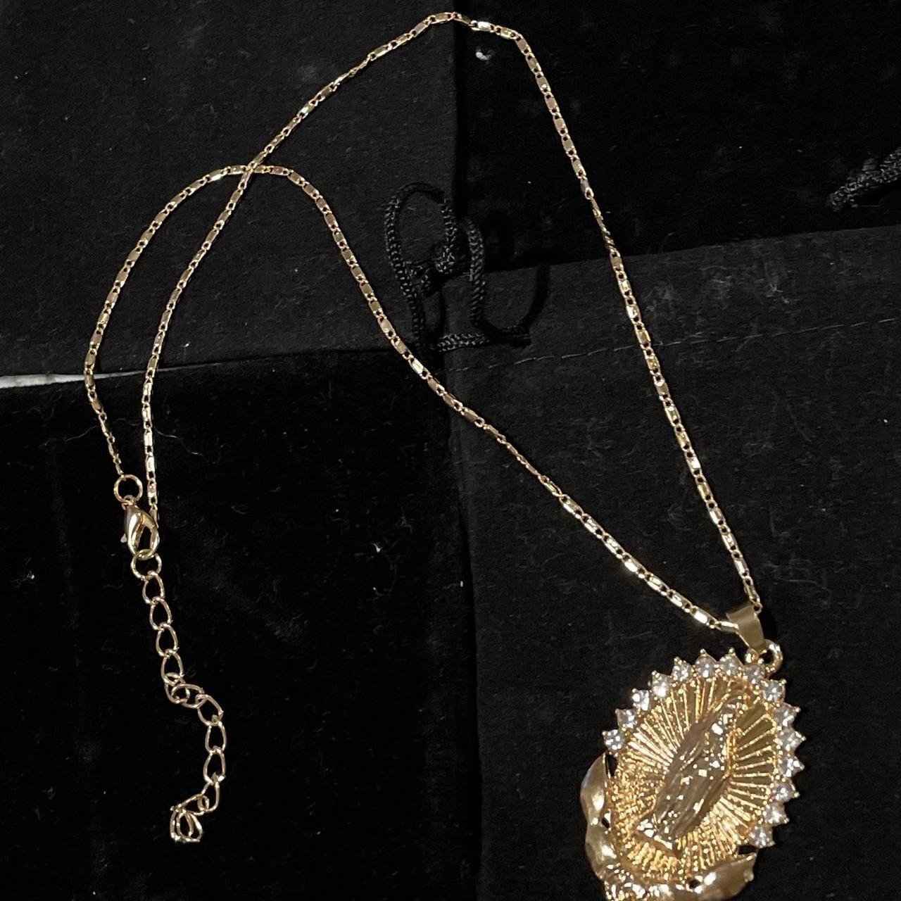 18K Gold Plated Virgin Mary Pendant Necklace Crystal... - Depop
