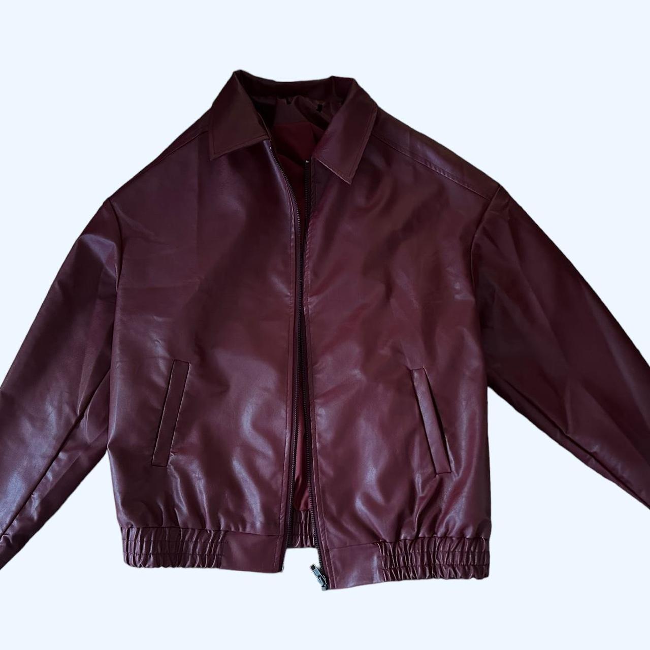 Burgundy/ Red leather bomber jacket #leatherjacket... - Depop