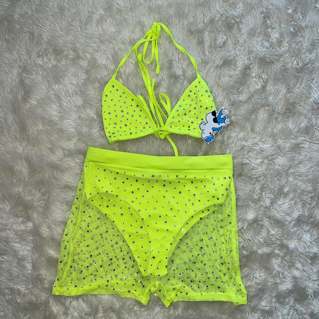 Neon Yellow Rave 2 piece New with tag Never worn... - Depop