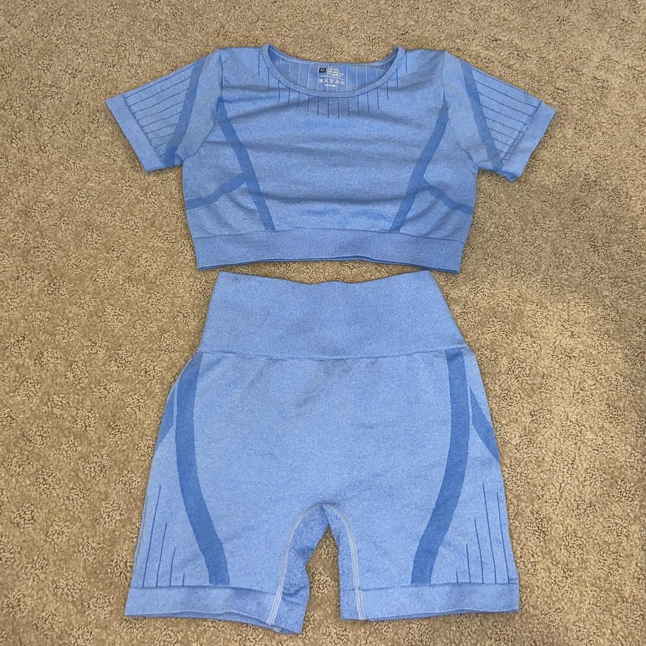 amazon blue gym set no flaws worn once thick quality - Depop
