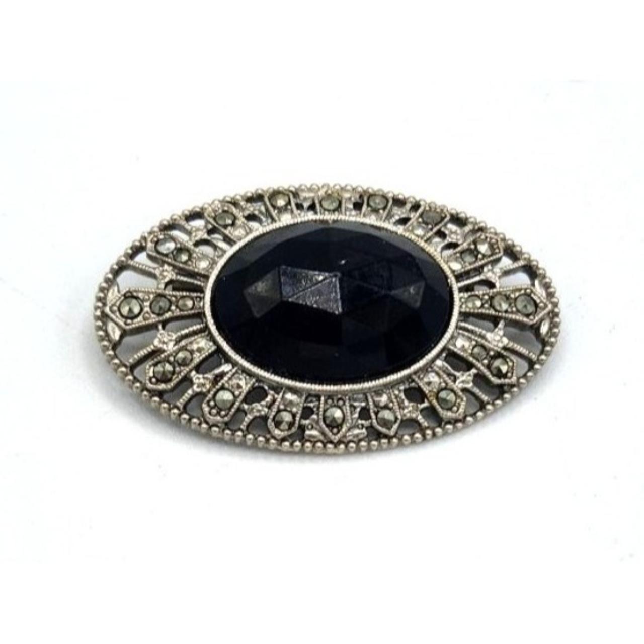 Vintage Black Stone And Marcasite Accent... - Depop