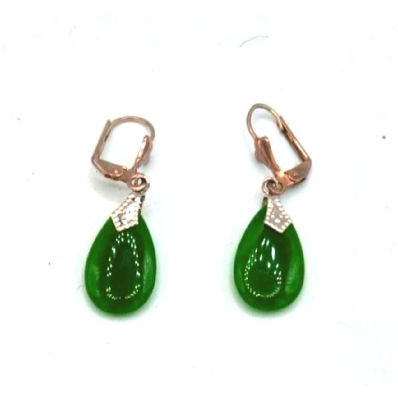 These Green Tear Drop Dangle Earrings feature secure... - Depop