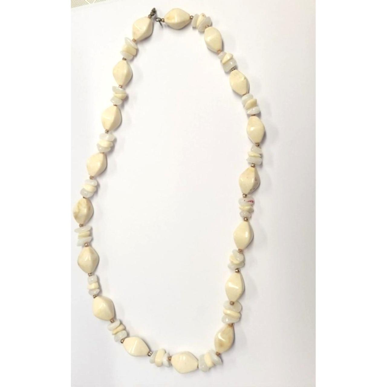 Vintage Cream/Ivory Colored Acrylic Beaded Necklace,... - Depop