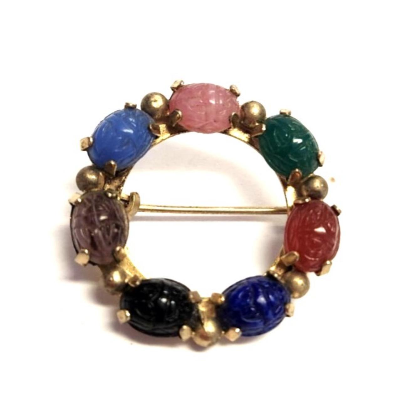 Vintage Circle Pin Brass - Multicolor Scarabs This... - Depop