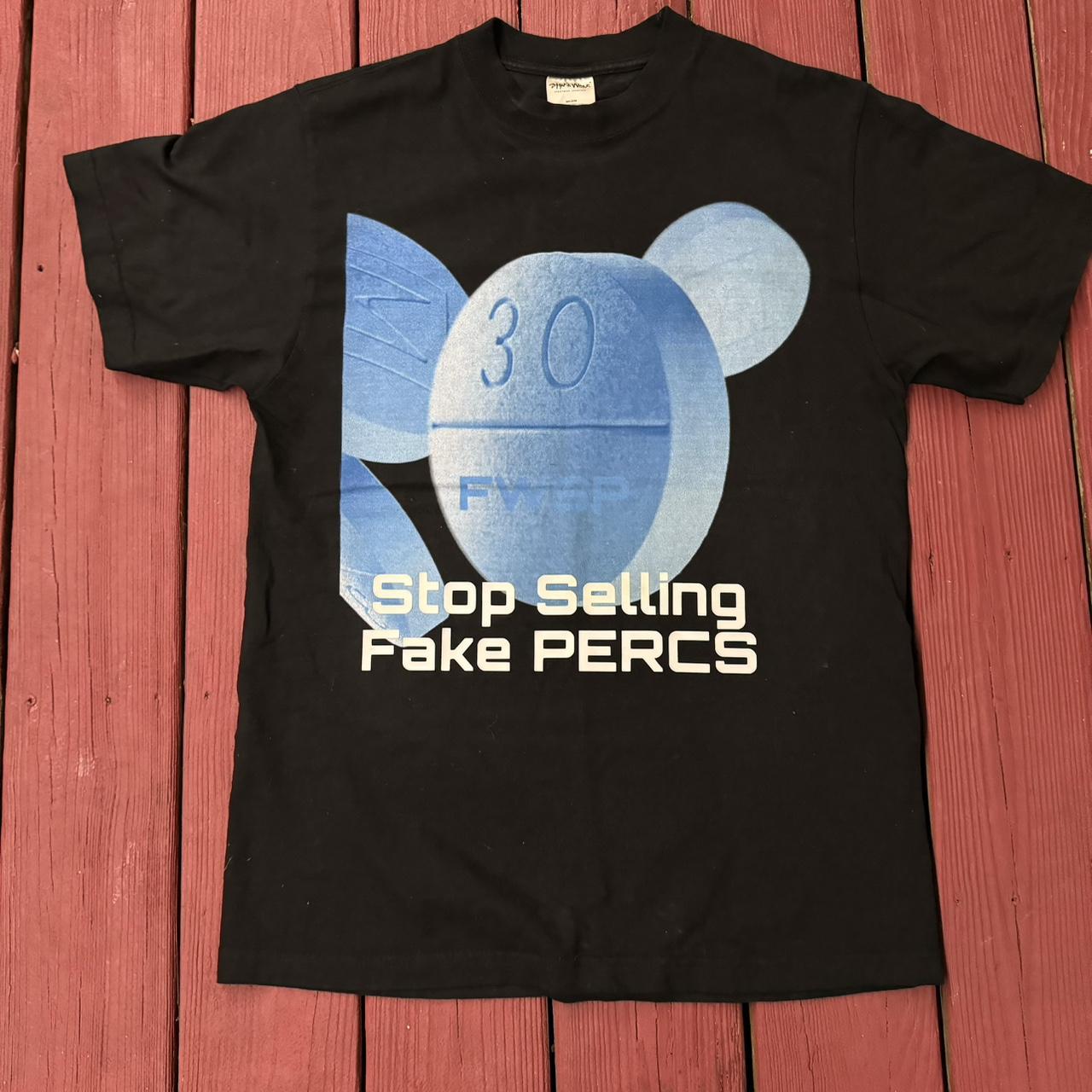 FWSP BLACK TEE “STOP SELLING FAKE PERCS” SIZE M,... - Depop