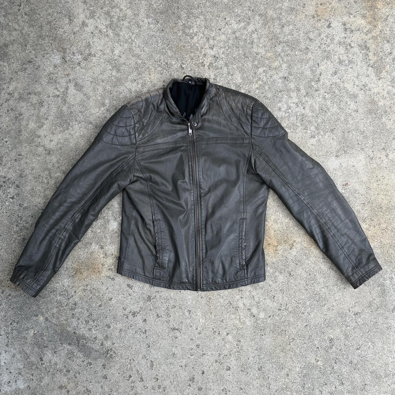 Vintage CRAZY olive green faded motorcycle jacket,... - Depop