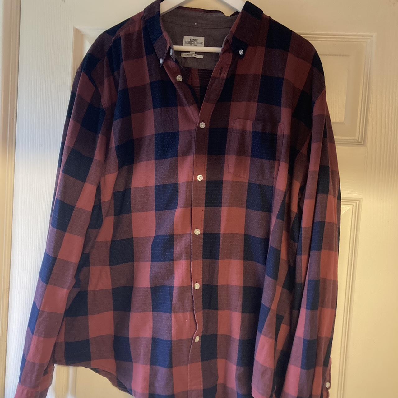 Burgundy and navy checkered plus size shirt 100%... | Depop
