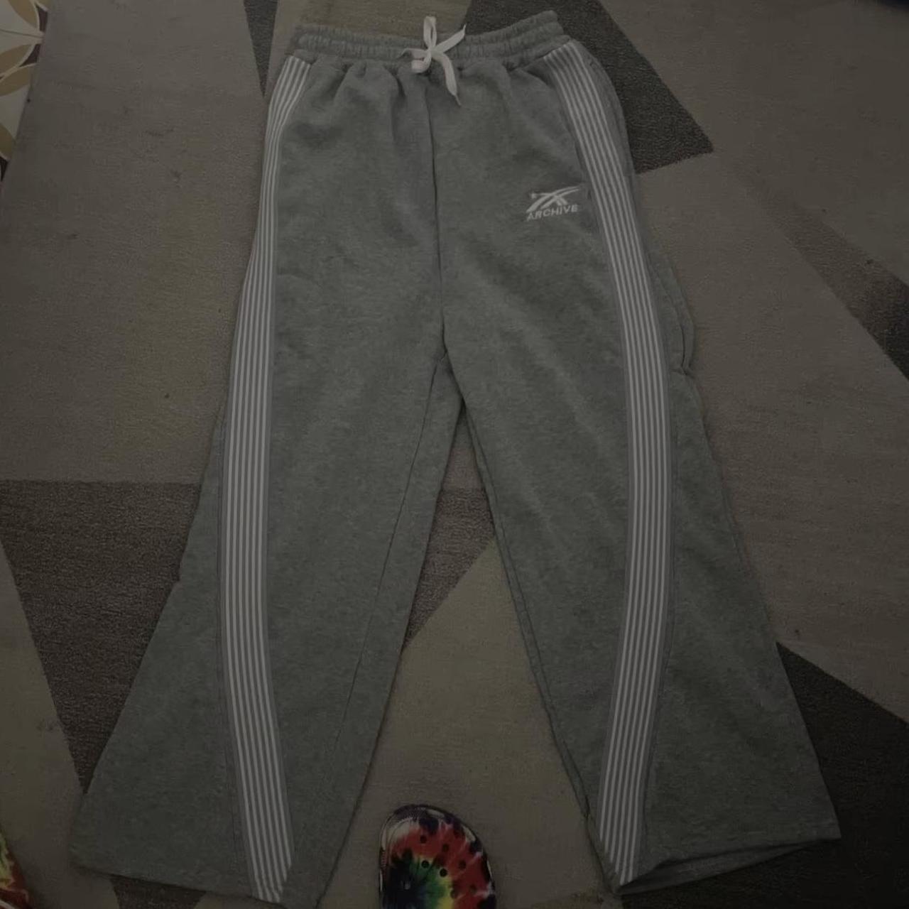 Grey Striped Sweats with drawstring waist #streetwear - Depop
