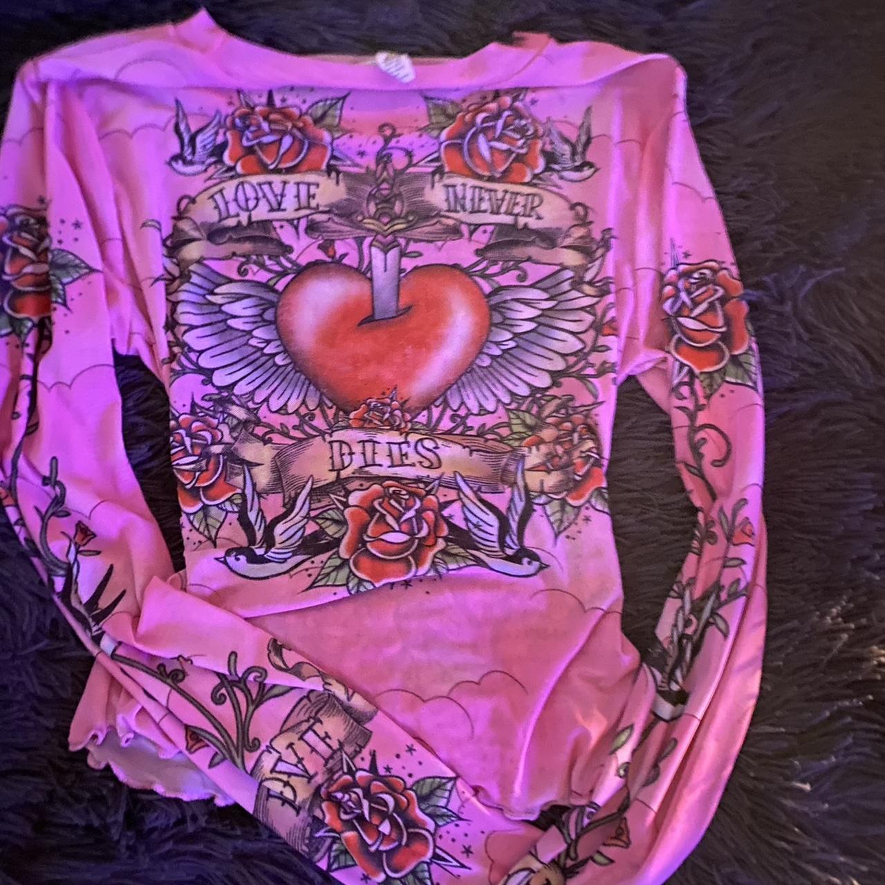 Ed hardy type design pink long sleeve | Depop