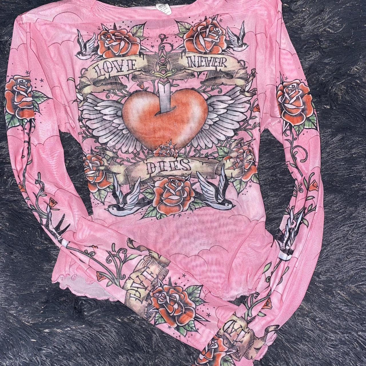 Ed hardy type design pink long sleeve | Depop