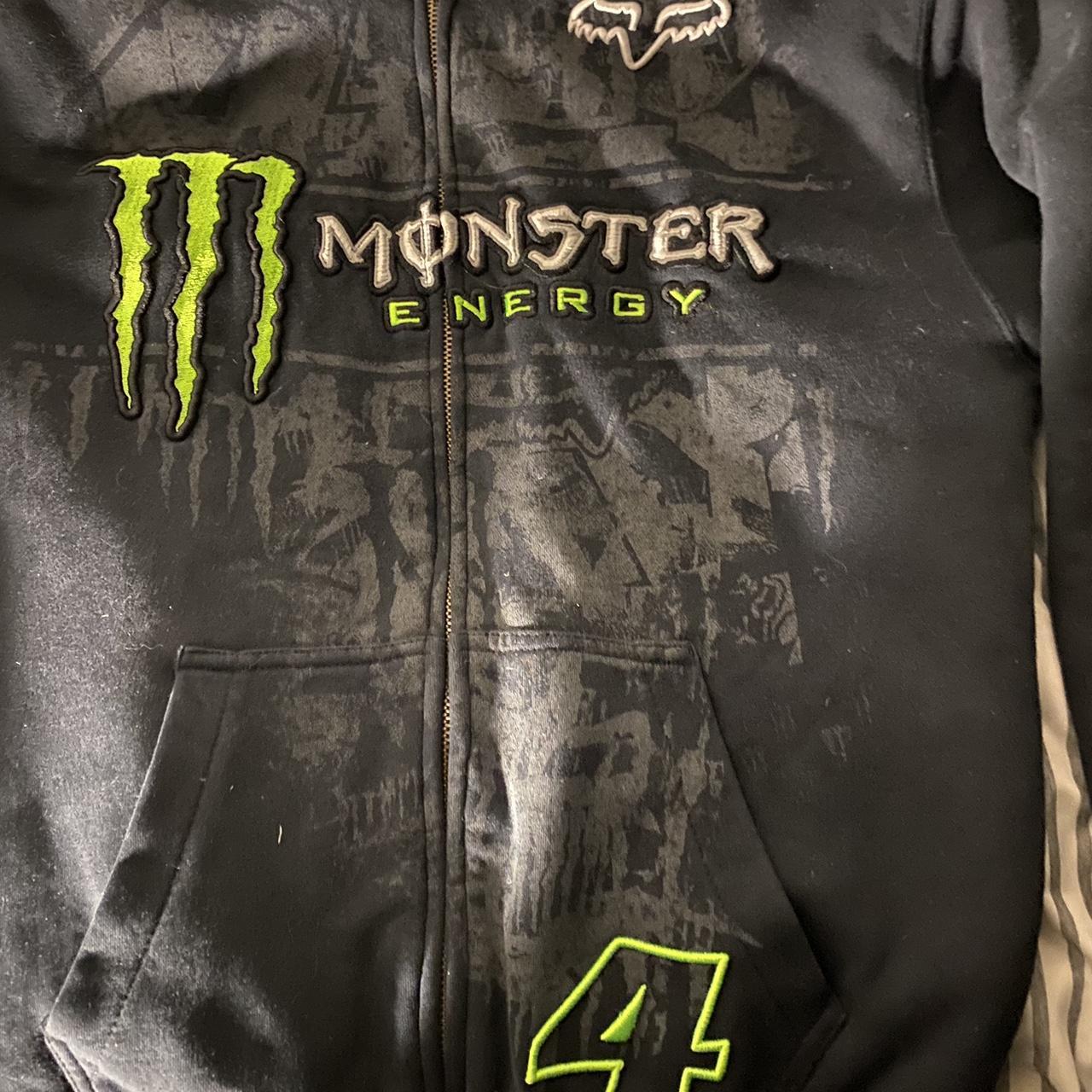 Black and green Monster Energy zip-up hoodie, not... | Depop