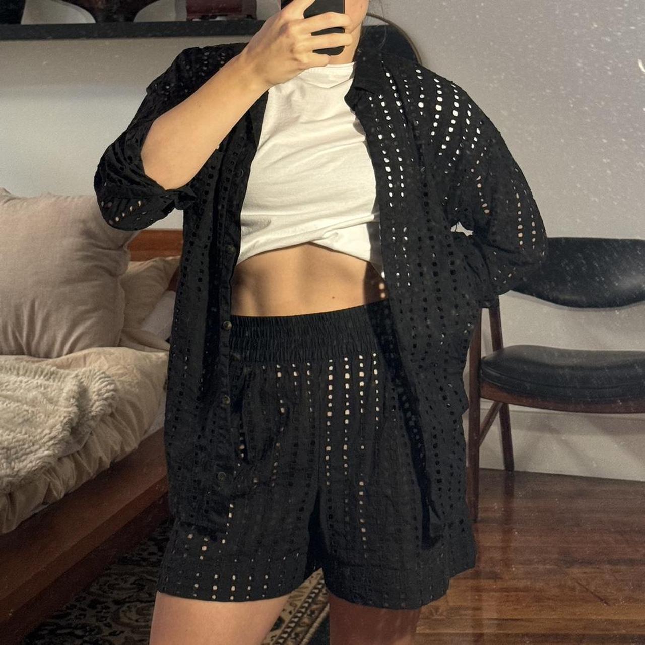 Black Eyelet Lounge Set Size XS/S (Runs more... | Depop