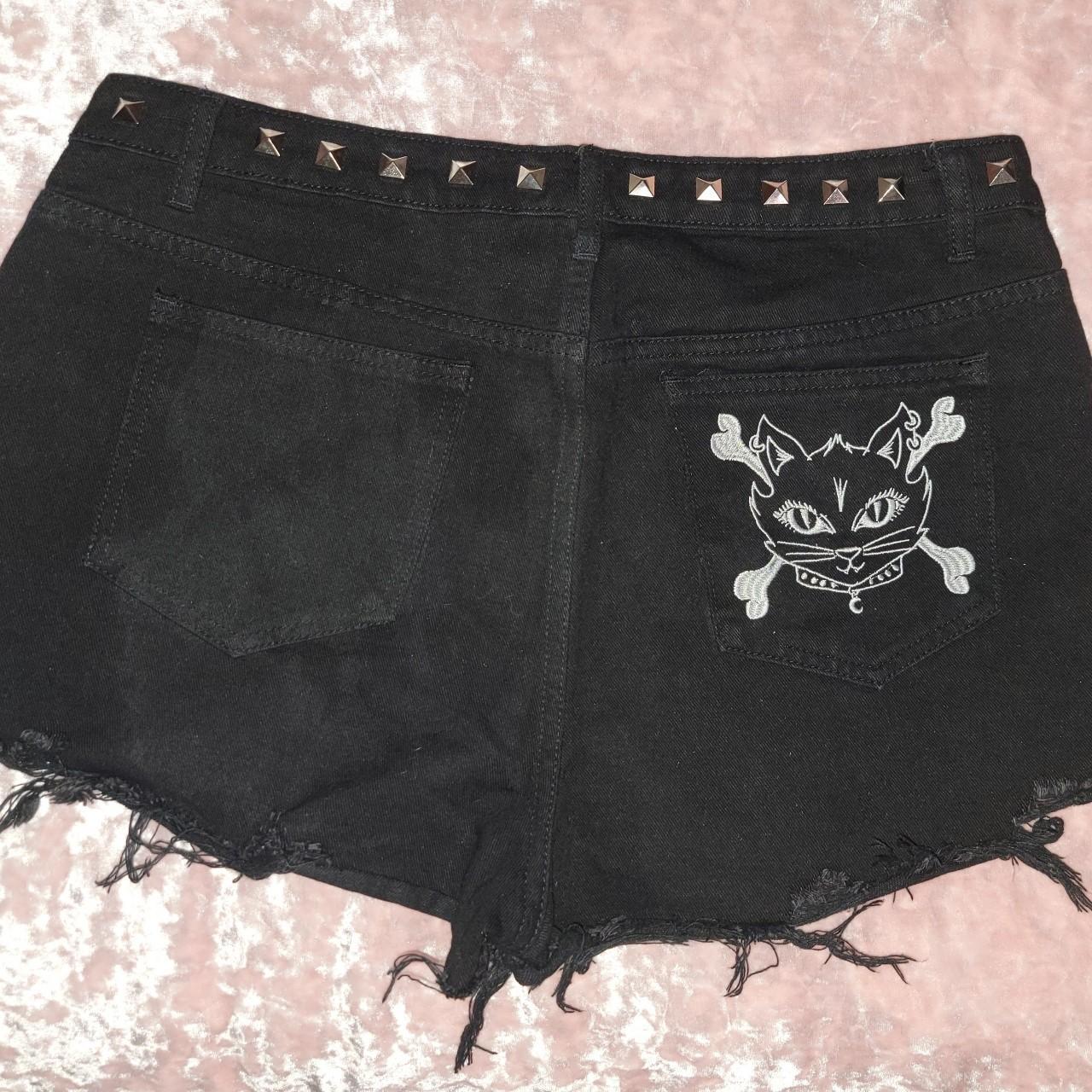 Black Jean shorts with studs on waistband and punk... - Depop