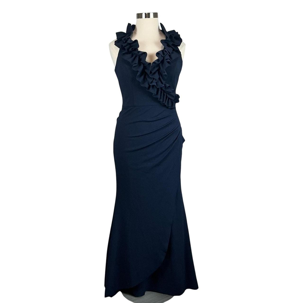 XSCAPE Ruffled Evening Gown Size 14 ~ Color Navy... | Depop
