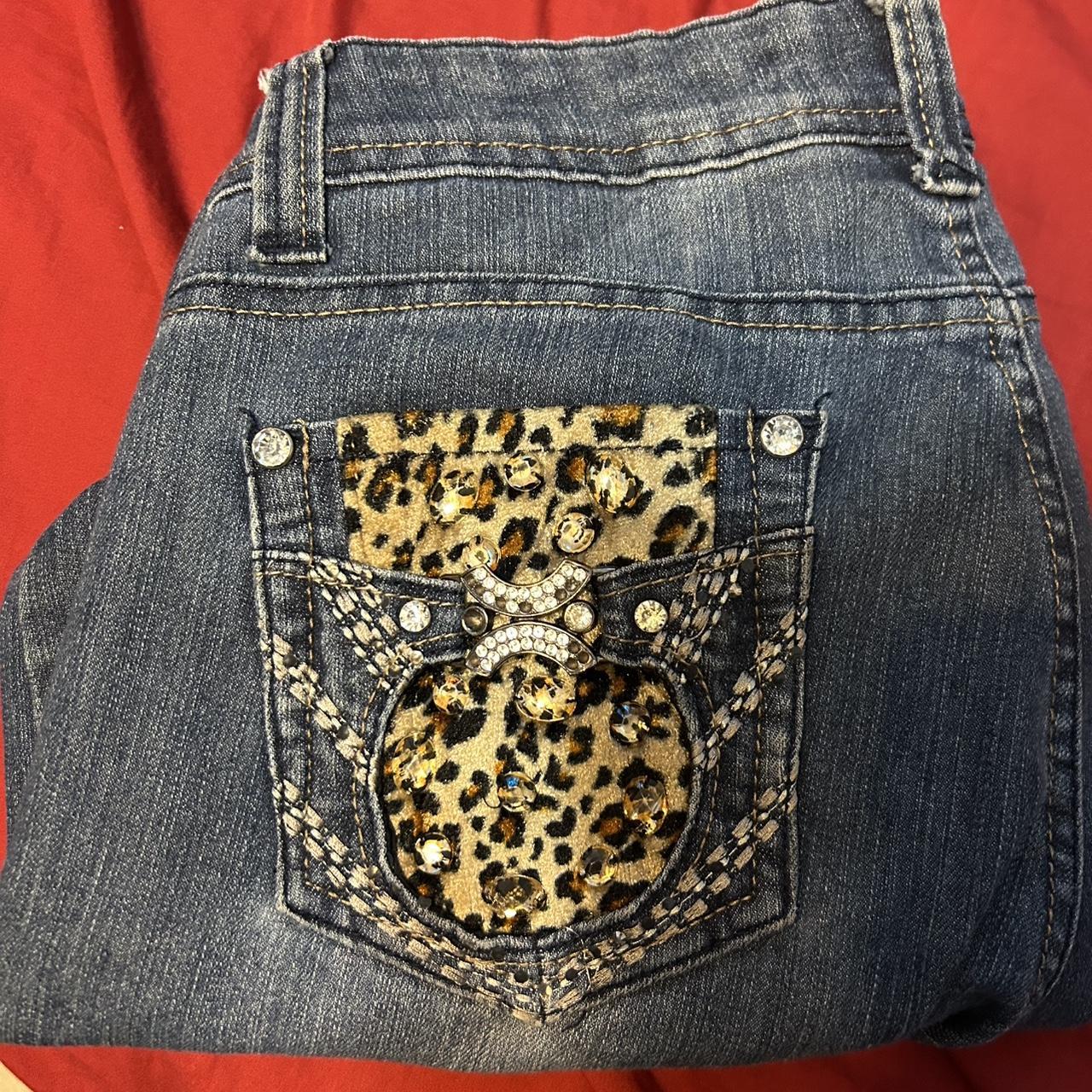 BB Jeans Leopard print jeans with rhinestones (some... - Depop