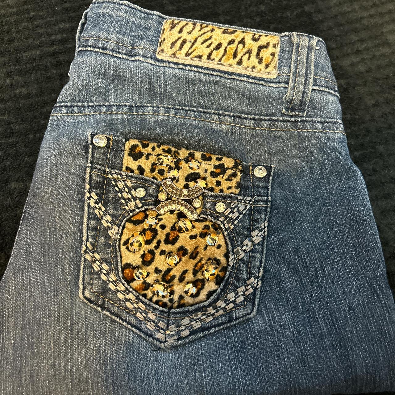 BB Jeans Leopard print jeans with rhinestones (some... - Depop