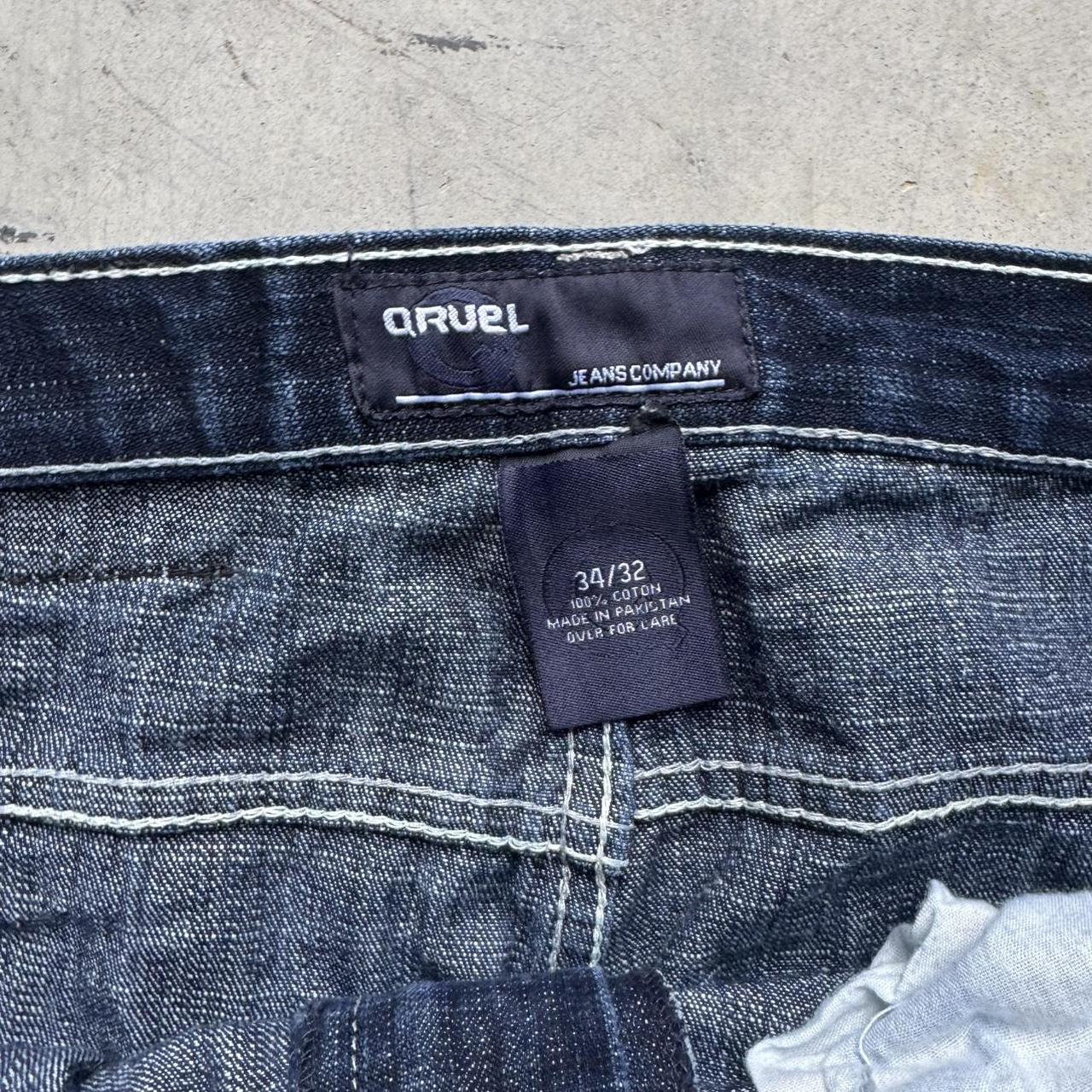 Y2K dark wash mavy blue qruel wide leg baggy jeans... | Depop