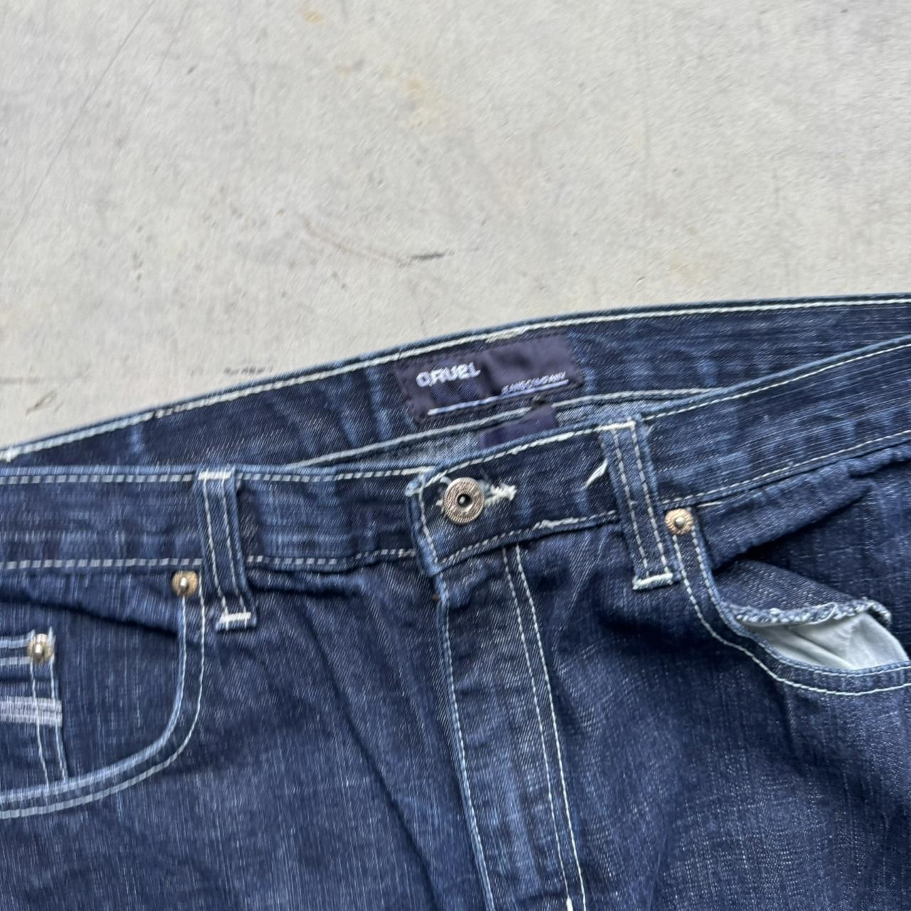 Y2K dark wash mavy blue qruel wide leg baggy jeans... | Depop