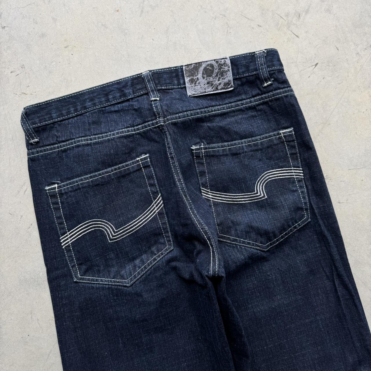Y2K dark wash mavy blue qruel wide leg baggy jeans... | Depop