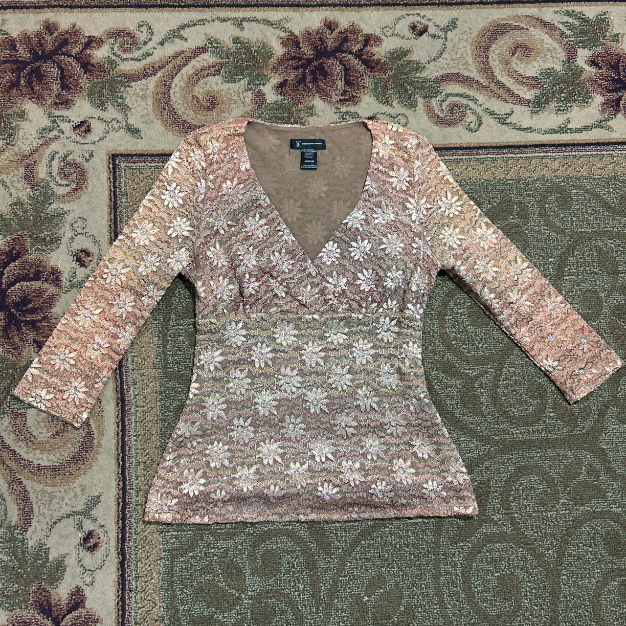 Boho fairy floral multicolor metallic lace mesh 3/4... | Depop