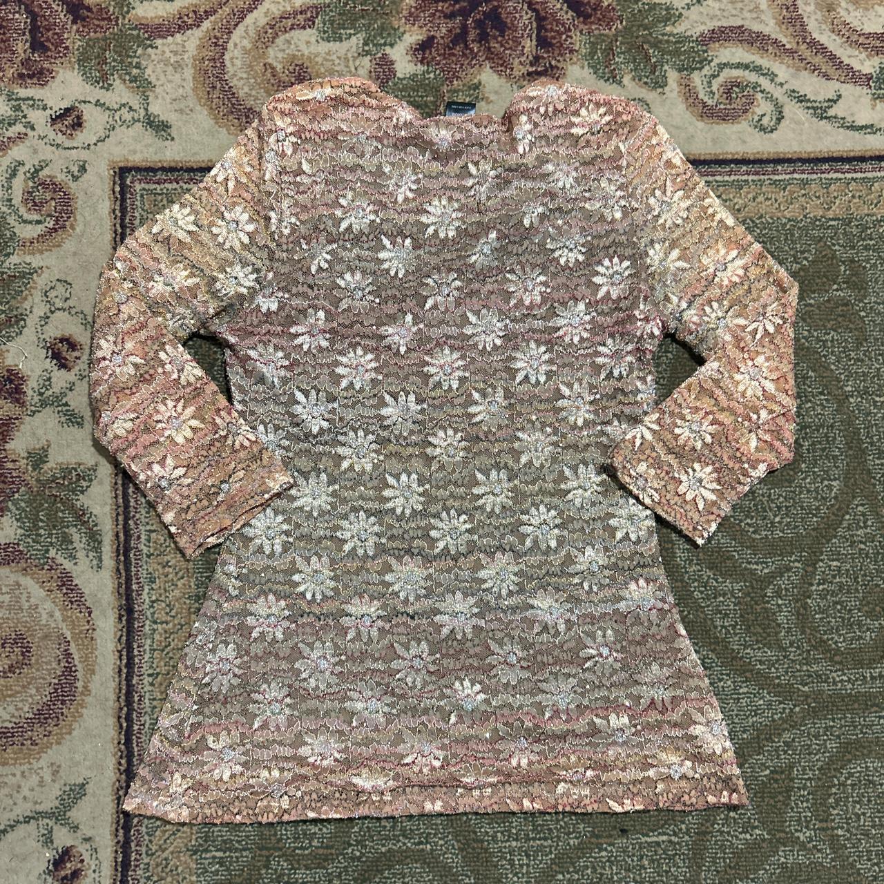Boho fairy floral multicolor metallic lace mesh 3/4... | Depop