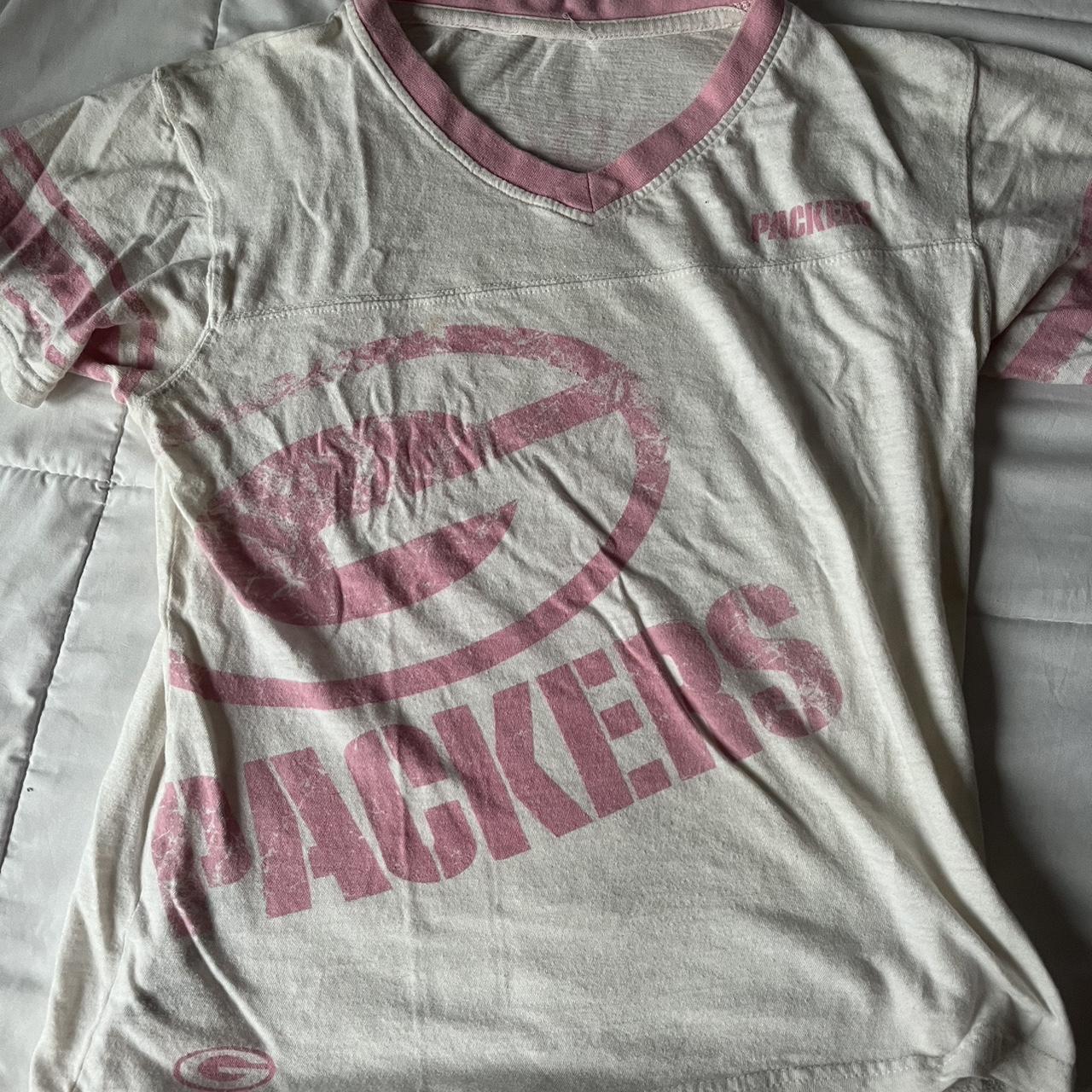 pink and white green bay packers t shirt cute... - Depop