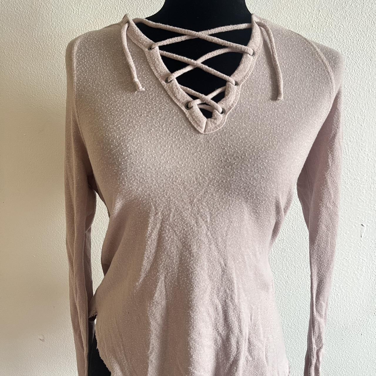 light pink hoodie with string preppy basic... - Depop