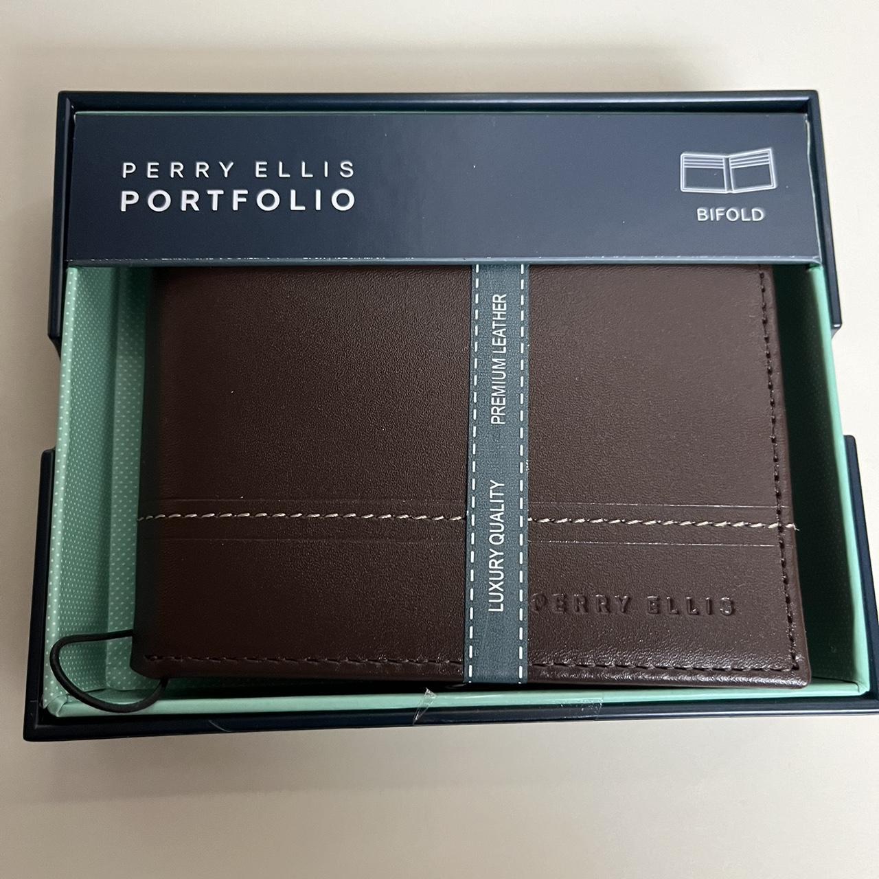 Perry Ellis Mens Center Stitch BiFold Leather Wallet... - Depop