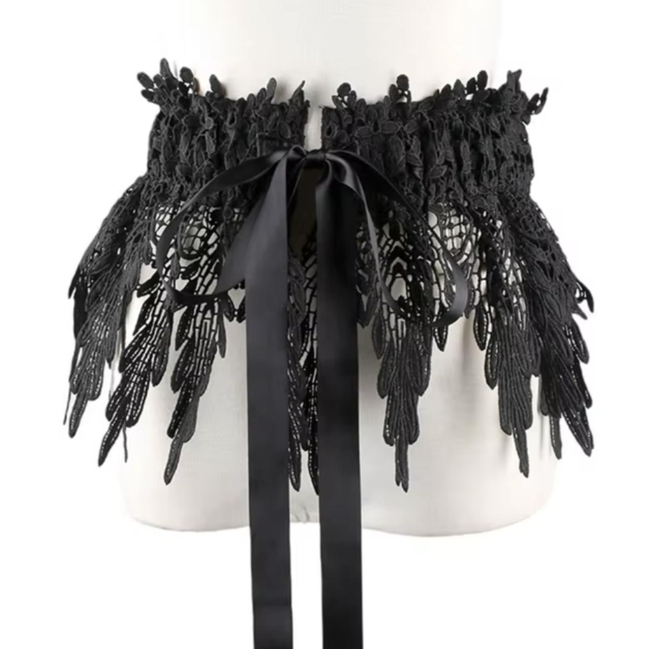 🖤 New Black Leaf Draping Corset Waist Belt –... | Depop