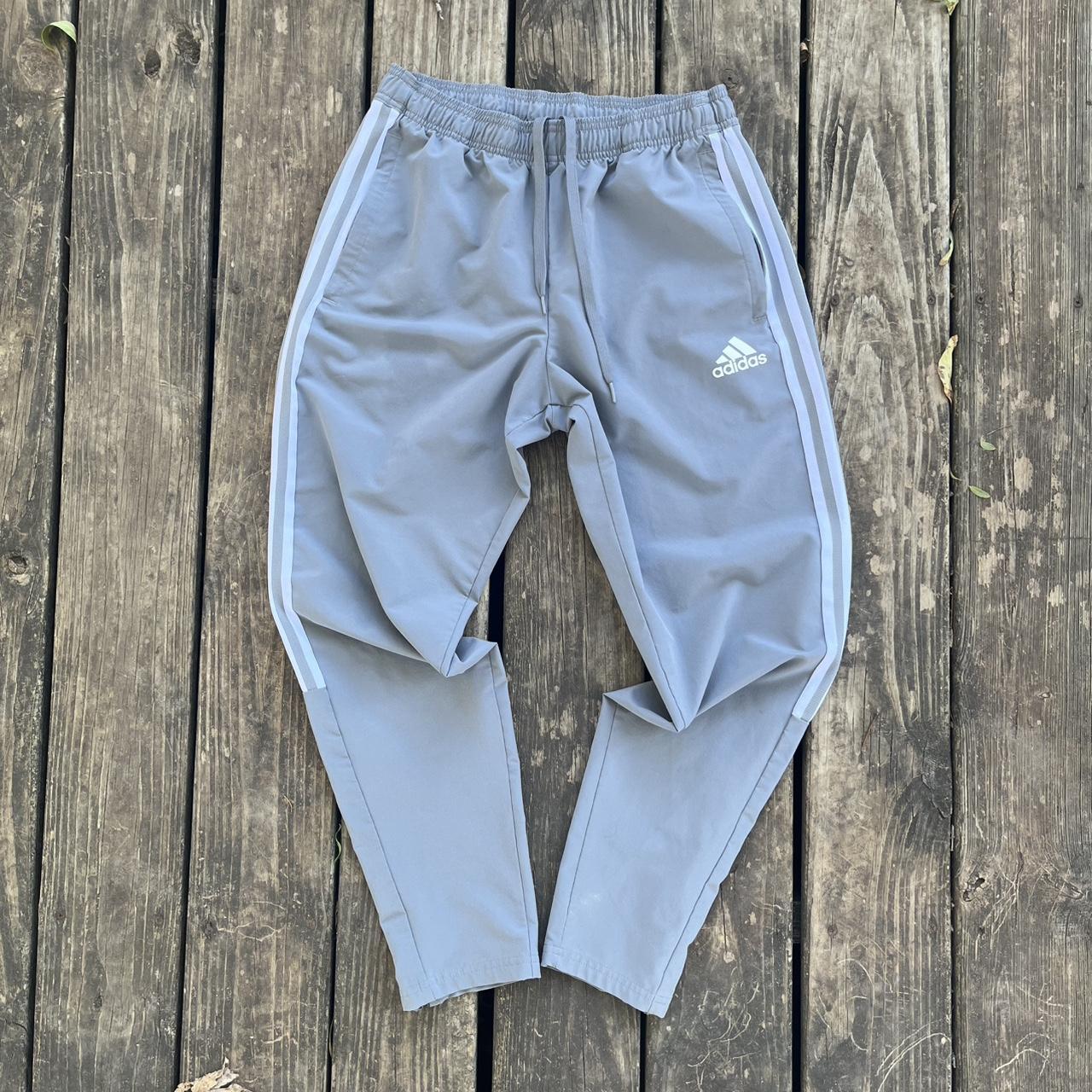 Sick Grey Adidas slim fit track pants with... - Depop