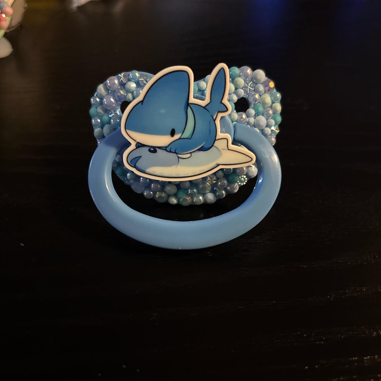 Blue and white shark pacifier #littlespace #agere... | Depop