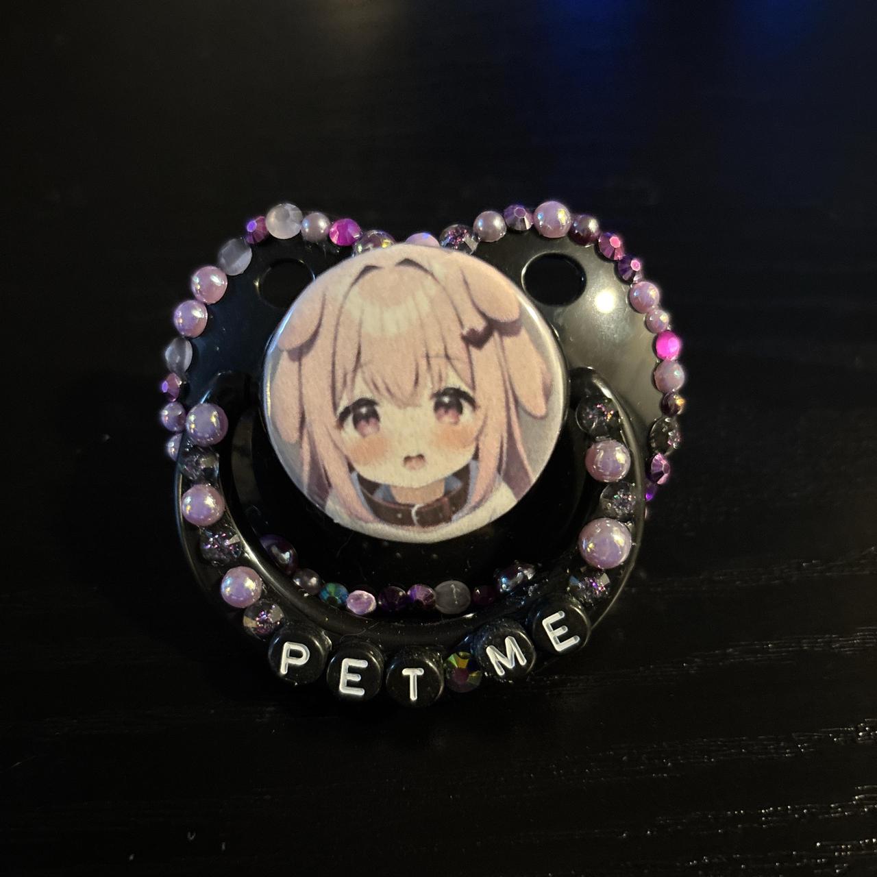 Black and purple anime pacifier pet me #agere... | Depop