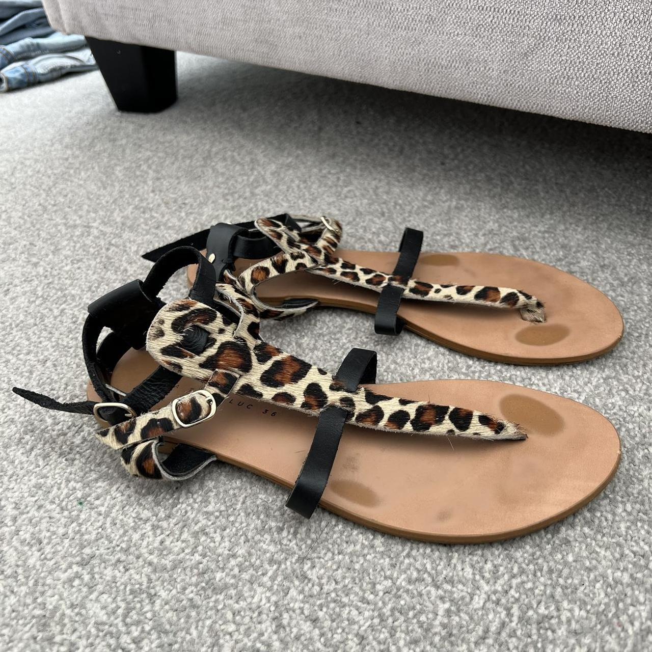 Zara Leopard Print Sandals. Size 3. Well worn but... - Depop