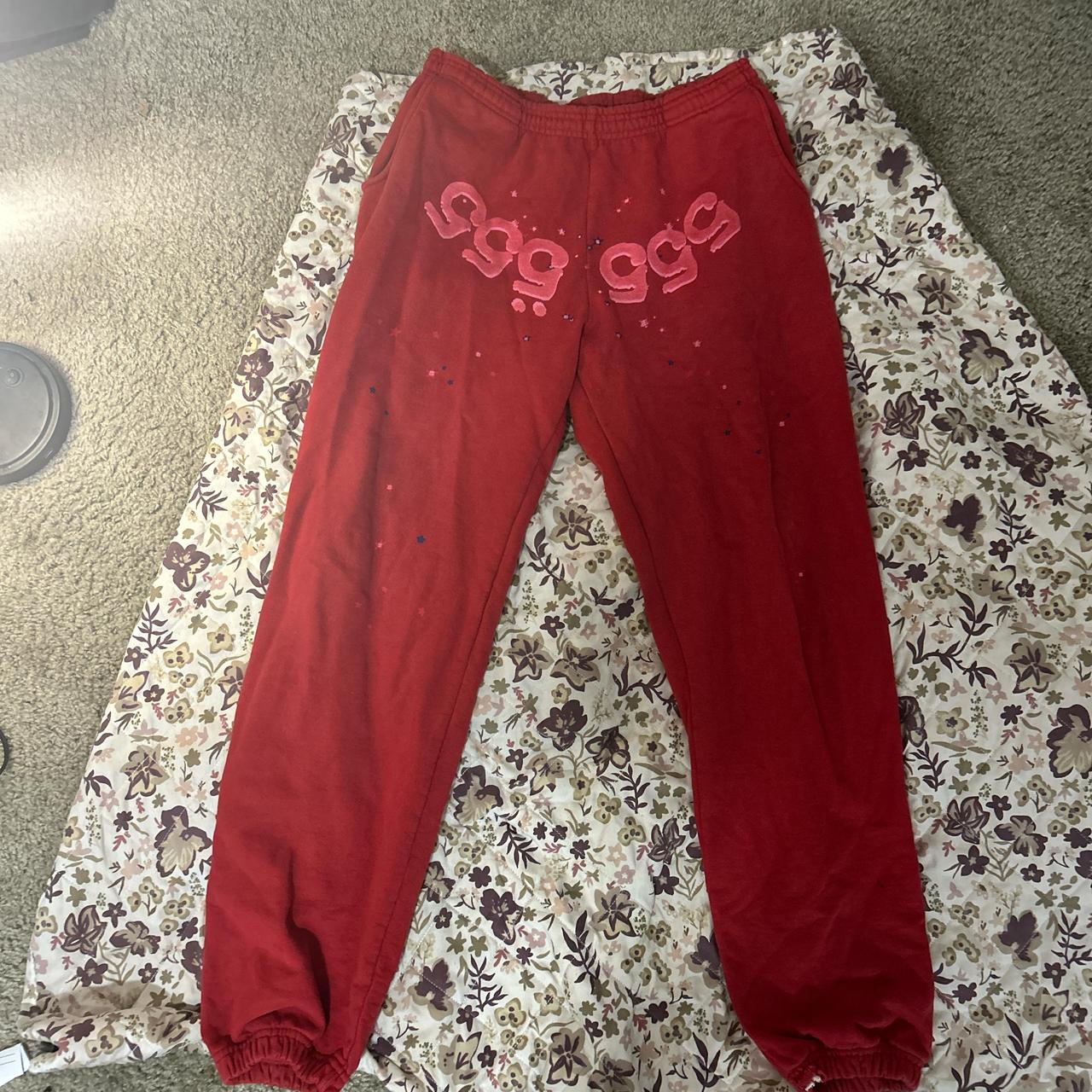 SP5DER RED ANGEL NUMBER “555” SWEATPANTS Size XL... - Depop