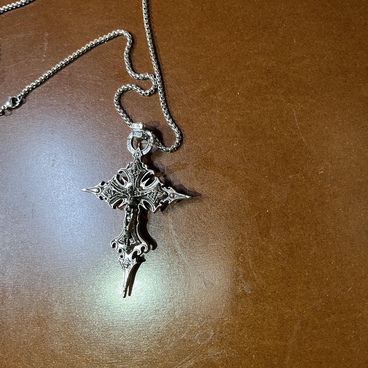 cross necklace y2k necklace / chain punk grunge... - Depop
