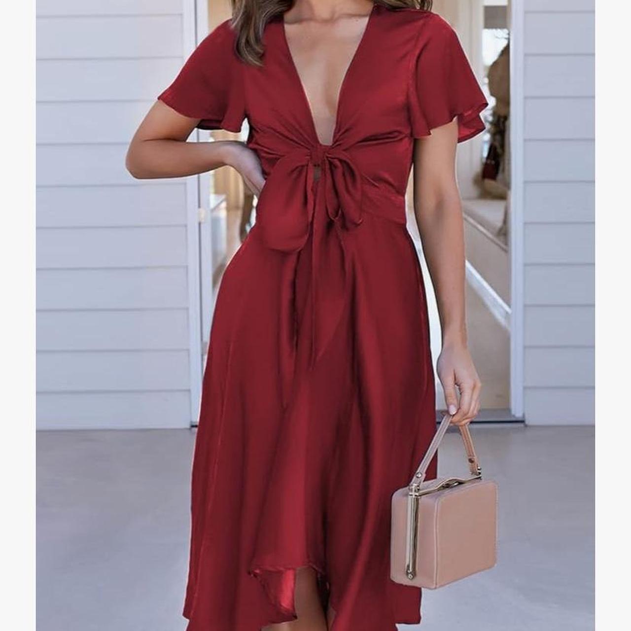 Red Satin Cocktail Dress, perfect for a wedding or... - Depop