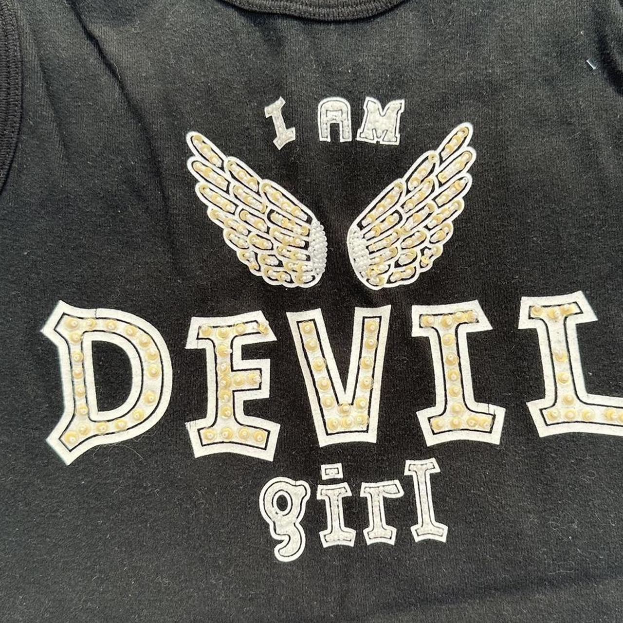 ‘I am devil girl’ y2k slogan tank with sequin... - Depop
