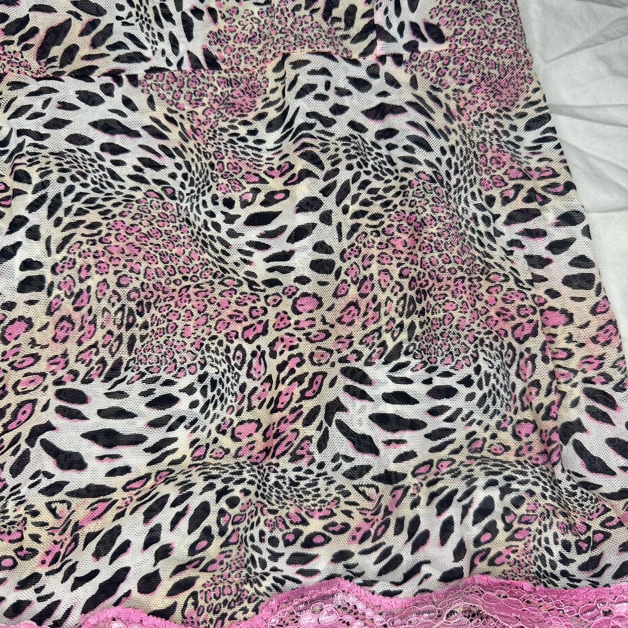 genuine y2k pink leopard print mesh cami... - Depop