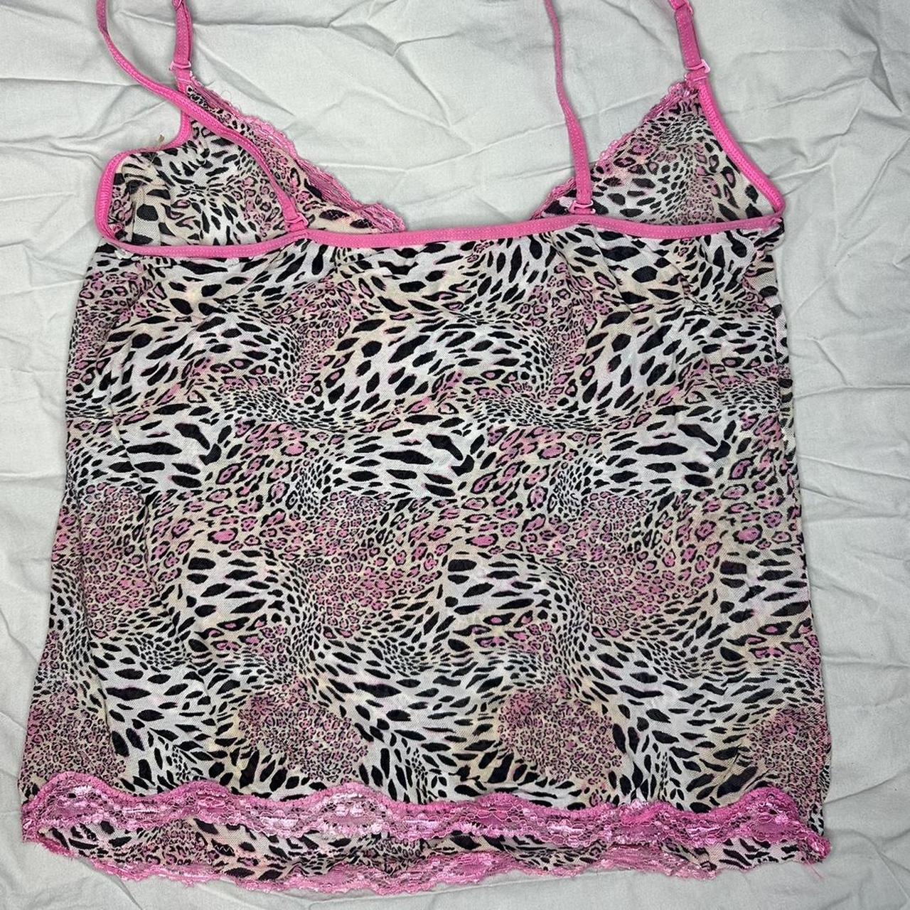genuine y2k pink leopard print mesh cami... - Depop