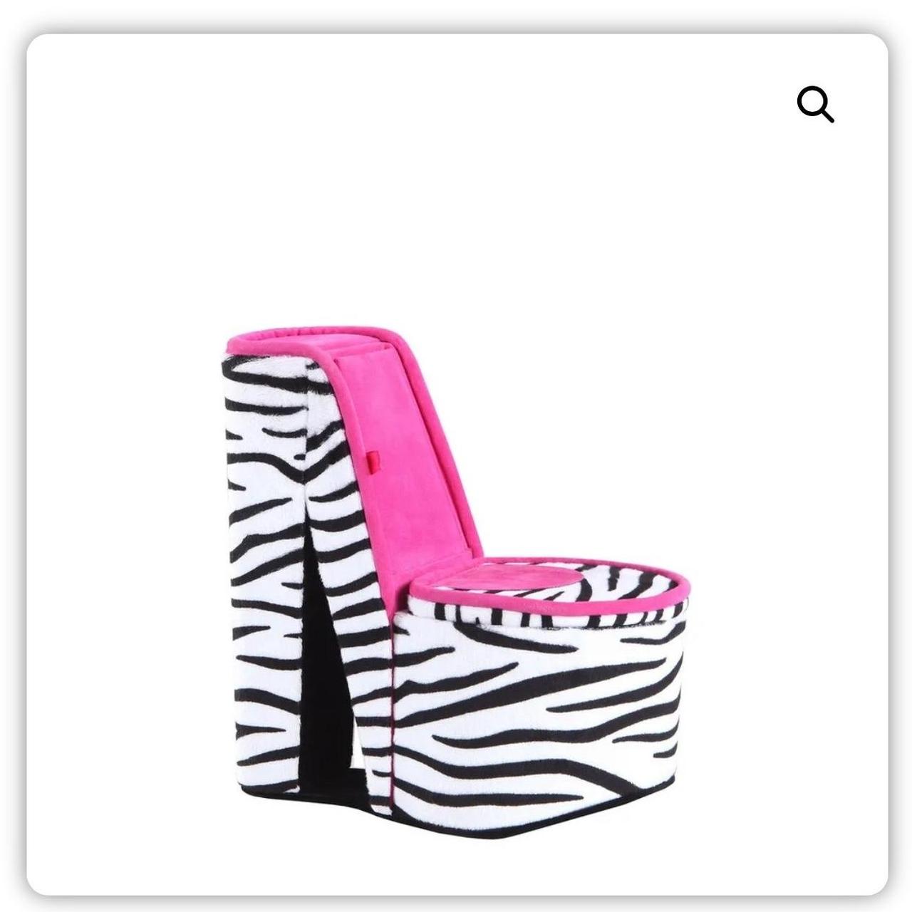 Pink and black zebra print chair with storage... | Depop