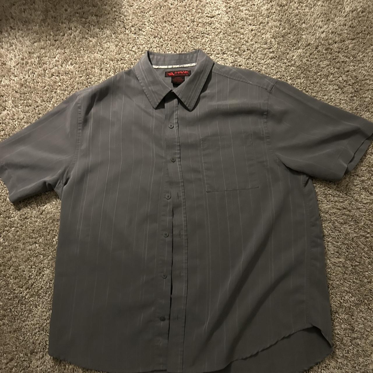 Hawk Grey and red striped button-up shirt #stripes | Depop