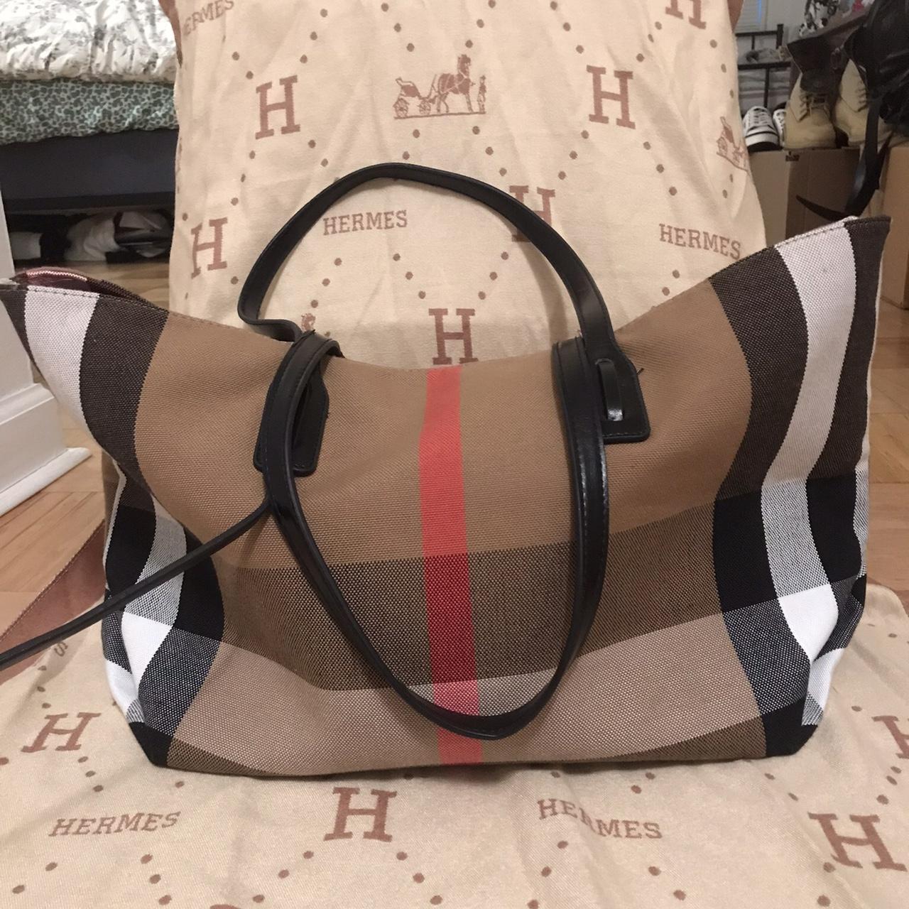 Burberry look alike tote. This has a lot of space... - Depop
