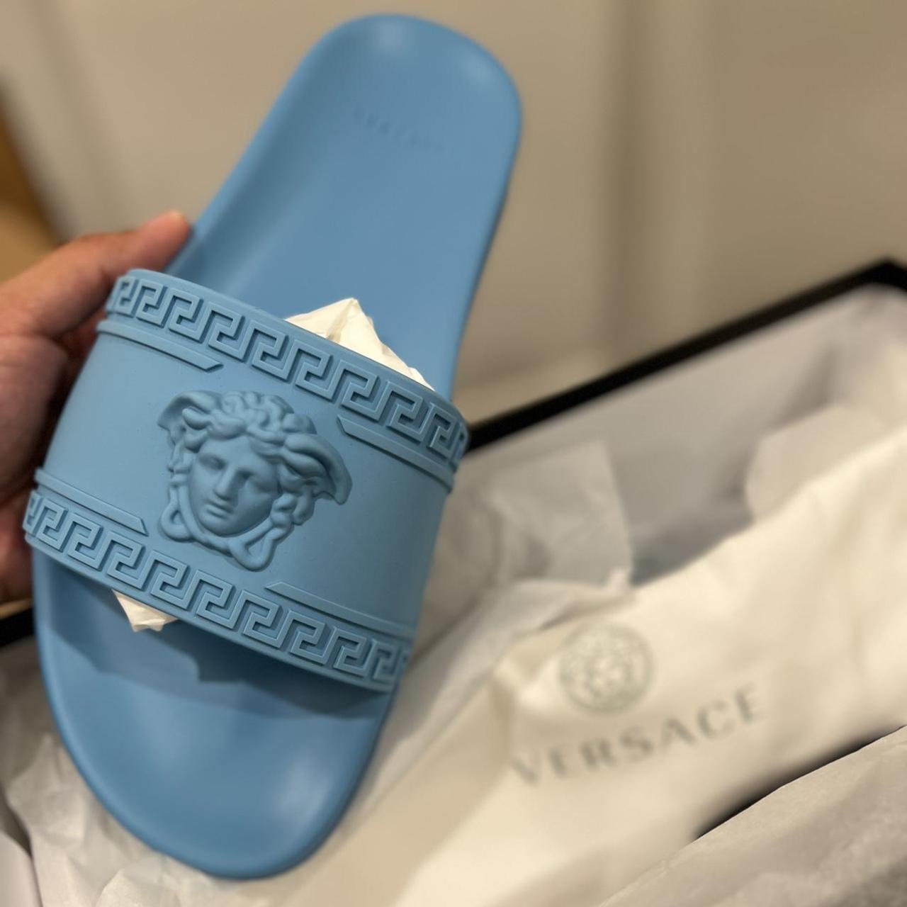 Versace Men's Blue Slides | Depop