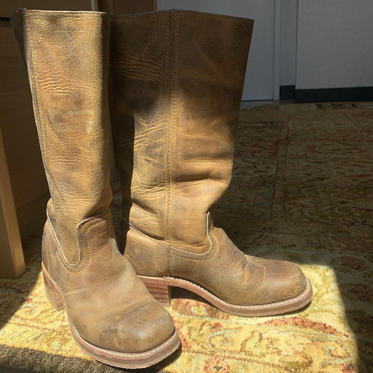 Beautiful aged leather campus Frye boots, unique... - Depop
