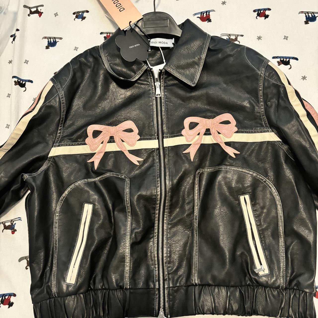 DiDi MoDa Leather Bow Black Jacket - Depop