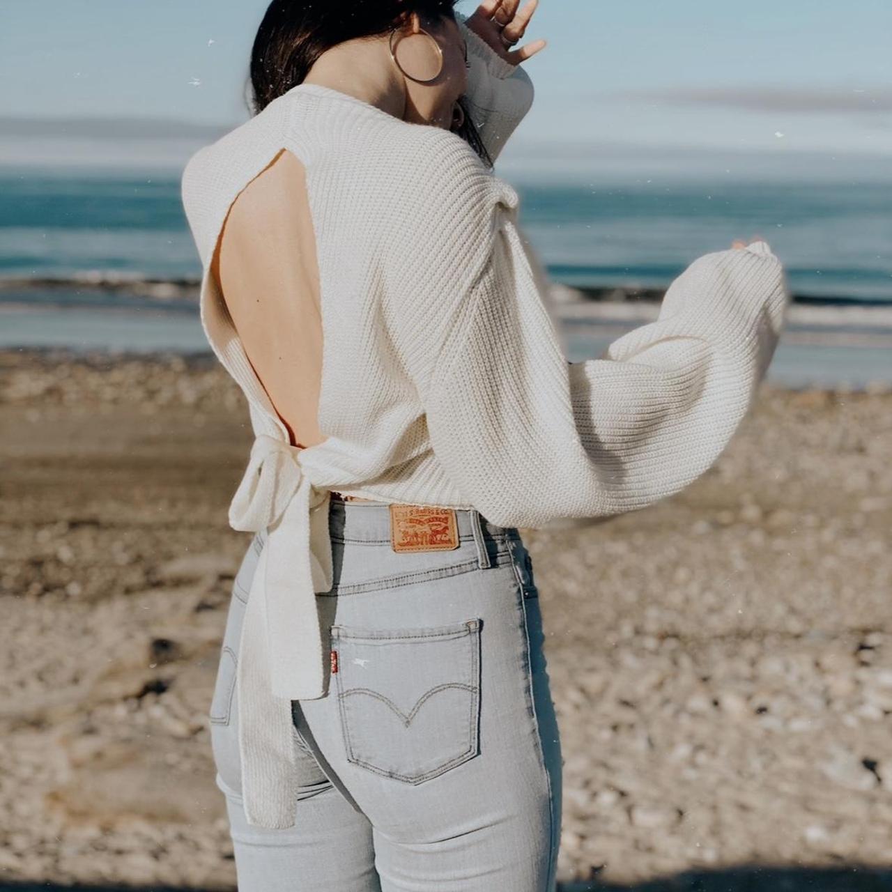 White Backless Sweater - size medium - worn a... - Depop