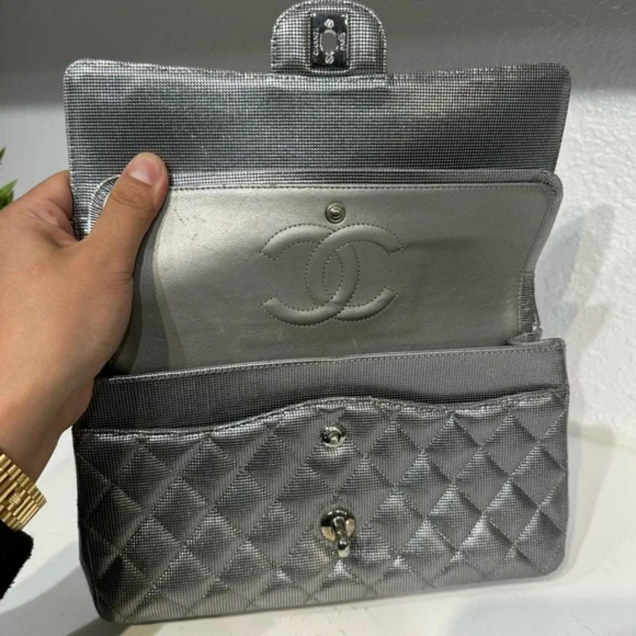 Chanel Silver Classic Double Flap FC Shoulder... - Depop