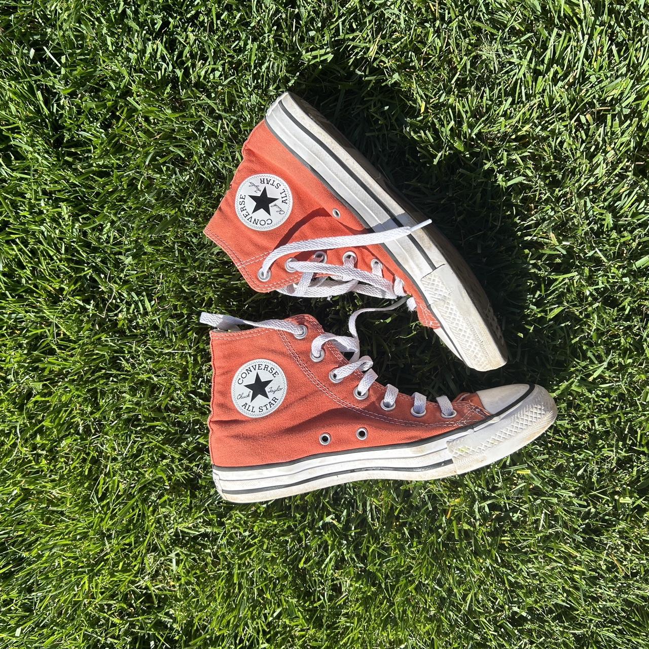 Orange/Coral Converse High Tops - Depop