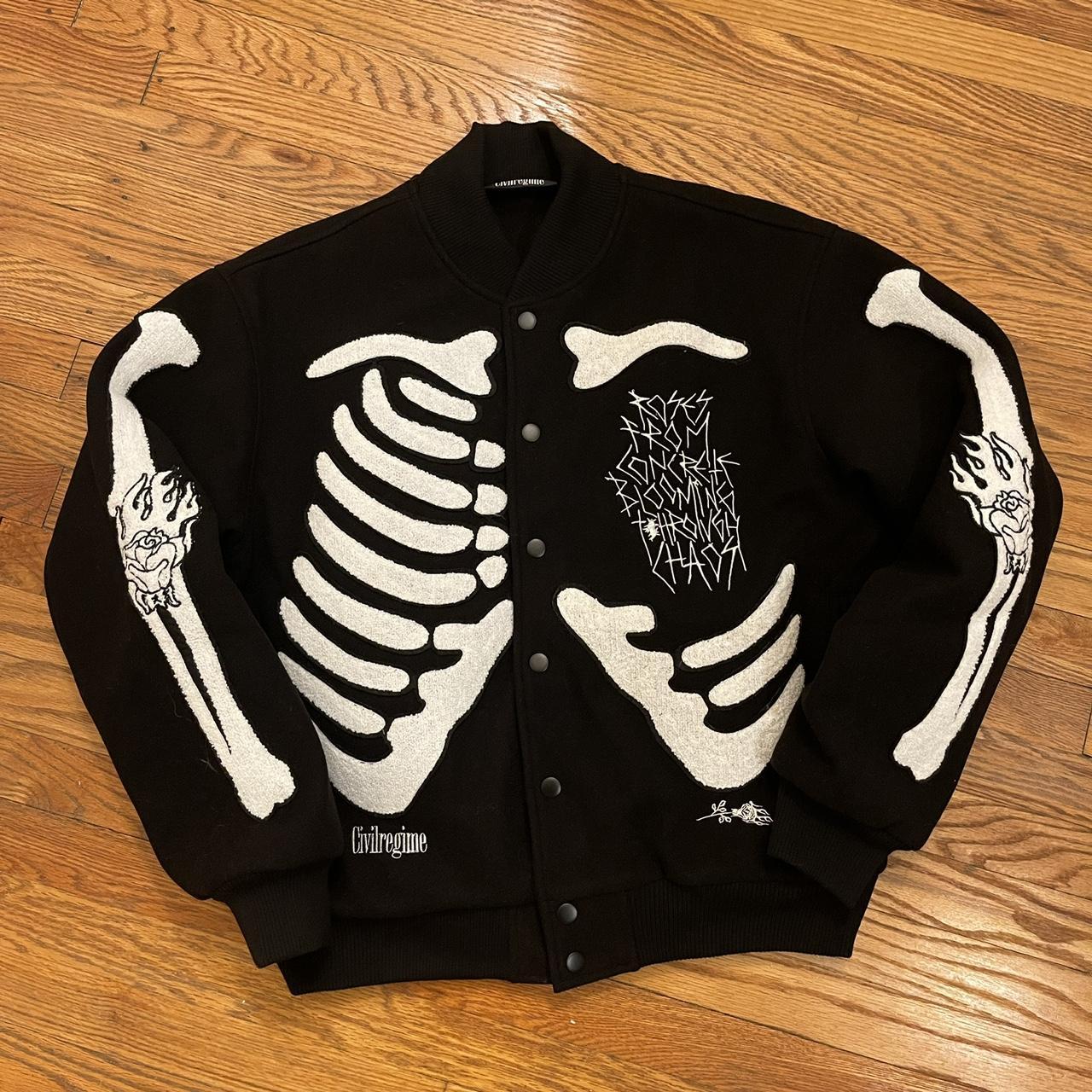 Civil Regime Skeleton Varsity Jacket Only worn... - Depop