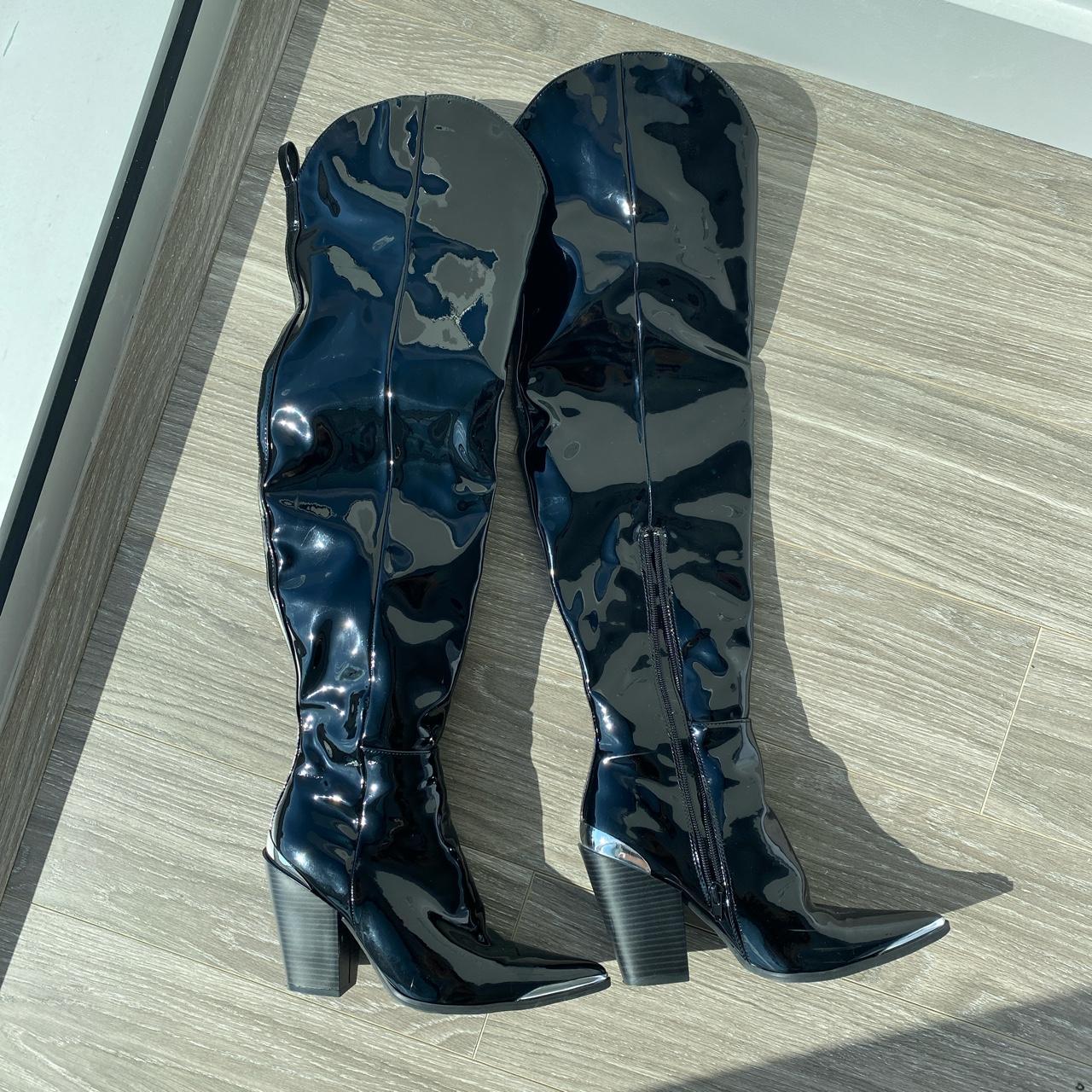 Black patent Thigh high cow boy boots - Depop